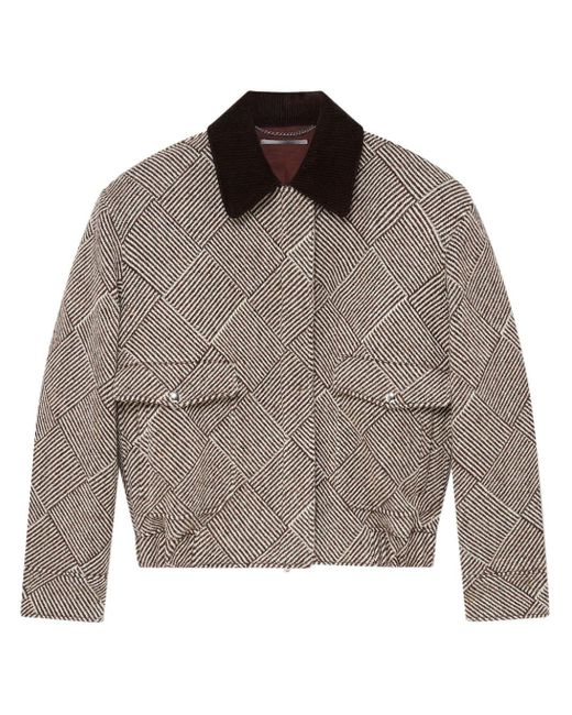 Stella McCartney Corduroy-Collar Tweed Jacket in Brown | Lyst