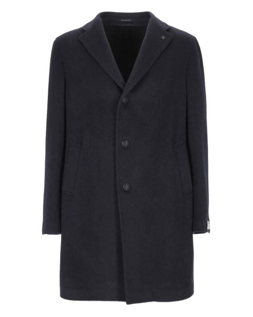Tagliatore Button-Fastening Cashmere Coat in Blue for Men | Lyst UK