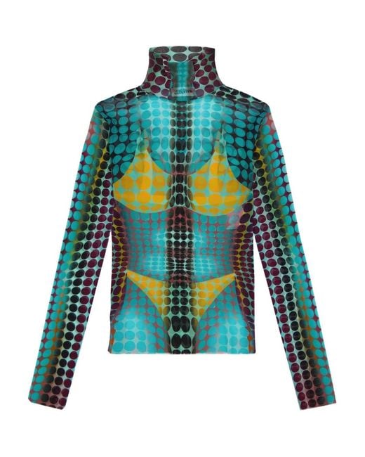 Jean Paul Gaultier High-neck Dots-print Top in Green | Lyst UK