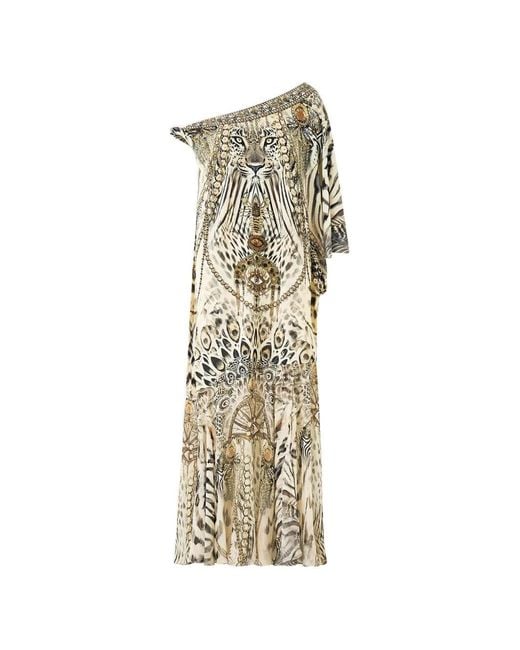 CAMILLA Animal-Print One-Shoulder Maxi Dress in Metallic | Lyst UK