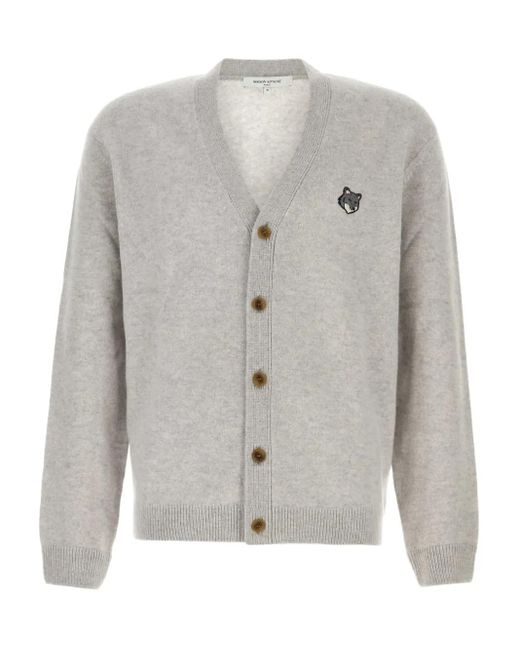 Maison Kitsuné Fox Head Button Cardigan in Gray for Men | Lyst