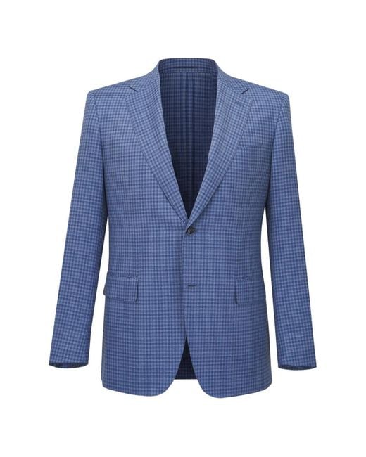 Canali Checkered Button Jacket in Blue for Men | Lyst UK