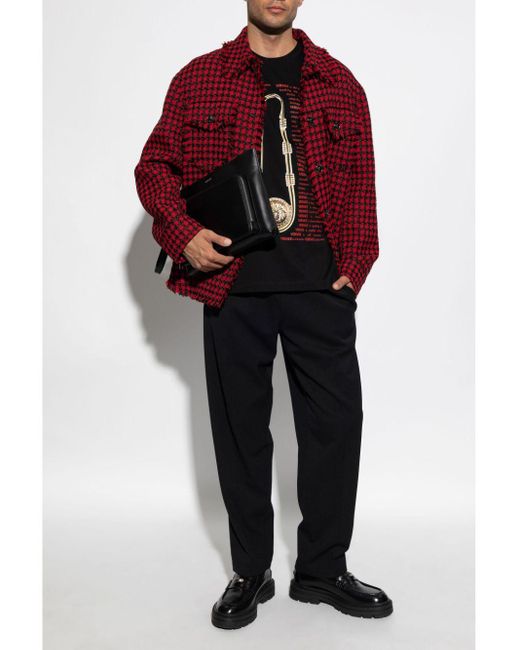Versace Tweed Shirt Jacket in Red for Men | Lyst