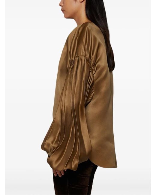 KHAITE Quico Pleat-Detail Silk Blouse in Green | Lyst