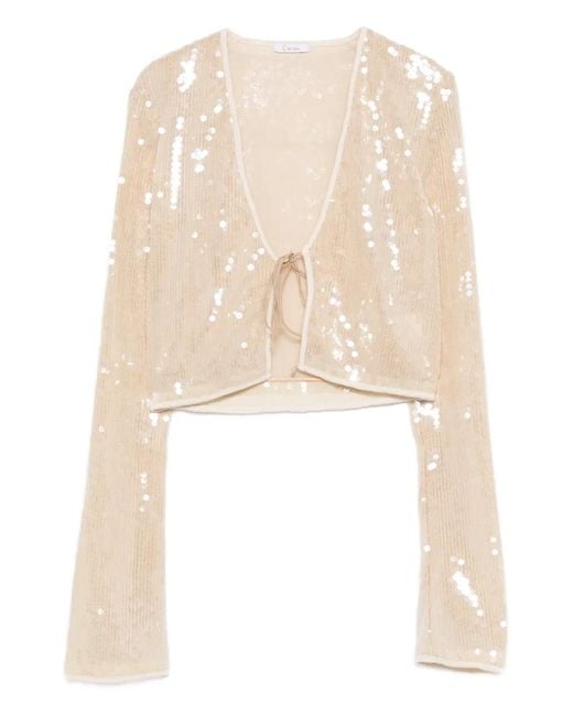 Oséree Marylin Sequin Tie Top in Natural | Lyst UK