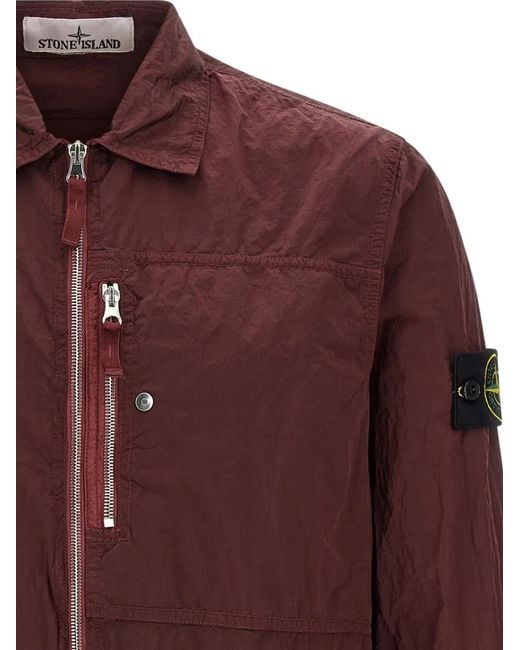 Stone Island Wrinkled Logo Badge Shirt in Purple for Men | Lyst UK