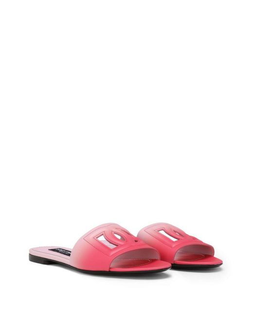 Dolce & Gabbana Leather Slide With Dg Logo in Pink | Lyst
