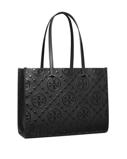 Tory Burch Monogram-Pattern Tote Bag in Black | Lyst