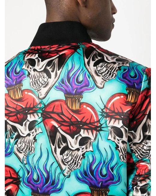 Philipp Plein Tattoo-Motif Embroidered Bomber Jacket in Blue for Men | Lyst