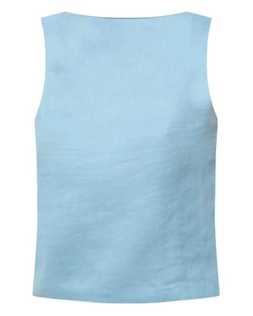 STAUD Boa Boat-Neck Linen Tank Top in Blue | Lyst UK