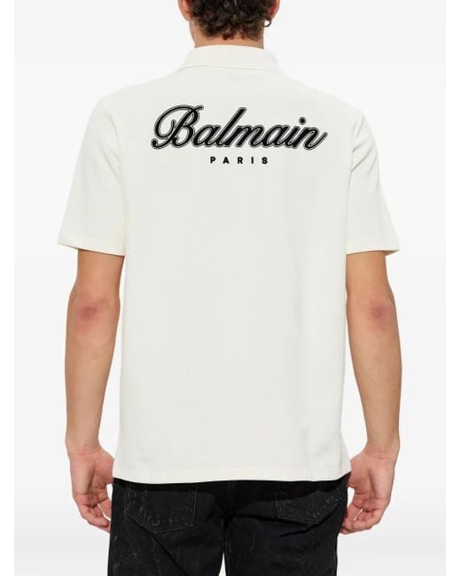 Balmain College Emblem Short-Sleeve Polo Shirt in White for Men | Lyst UK