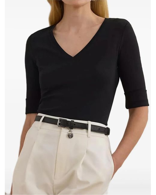 Ralph Lauren V-Neck Three-Quarter Sleeve Top in Black | Lyst UK