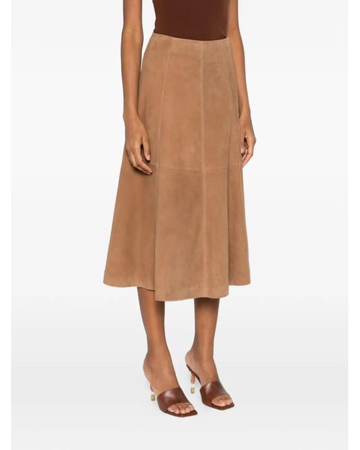 Jonathan Simkhai Panelling Suede Midi Skirt in Brown | Lyst