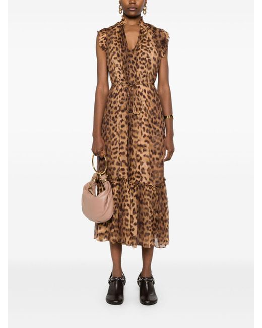 Zimmermann Crush Flutter Midi Dress in Brown | Lyst