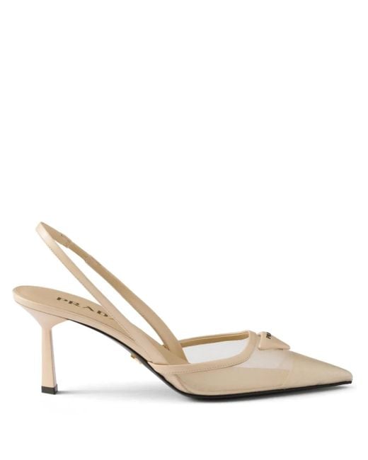 Prada 75Mm Mesh Slingback Pumps in Natural | Lyst