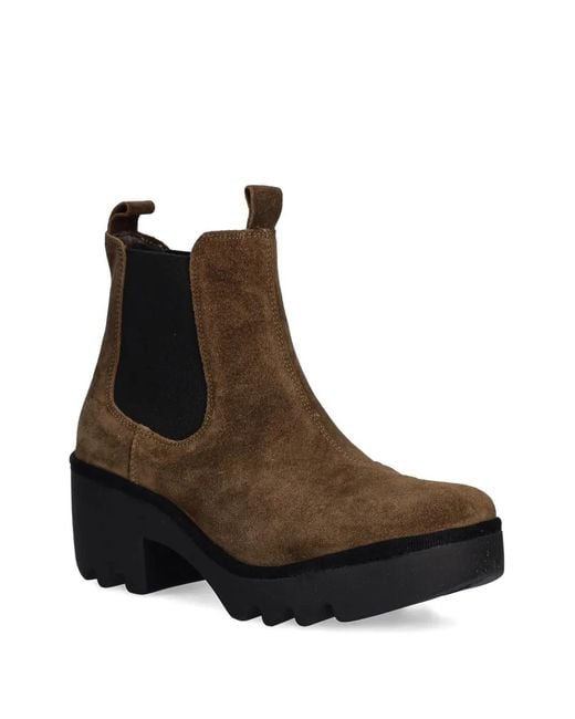 Fly London Platform Heeled Chelsea Boots in Brown | Lyst