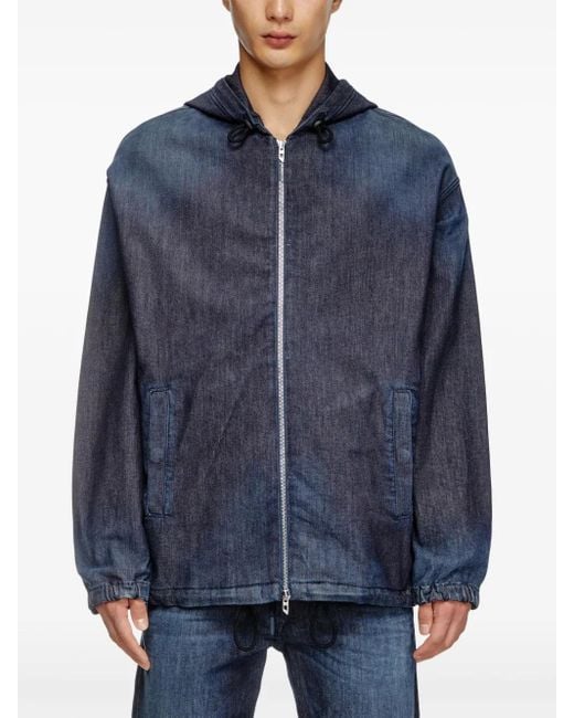 DIESEL Hooded Denim Jacket in Blue for Men | Lyst