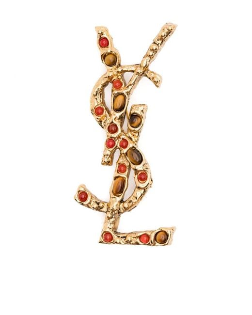 Saint Laurent Cassandre-Logo Brooch in White | Lyst