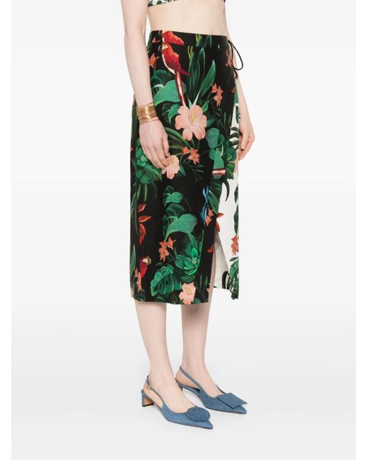 FARM Rio Midnight Macaw Fiesta Midi Skirt in Green | Lyst