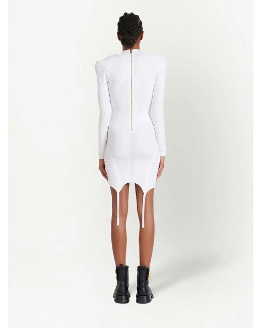 Balmain Lace-Up Detail Knitted Dress in White | Lyst UK