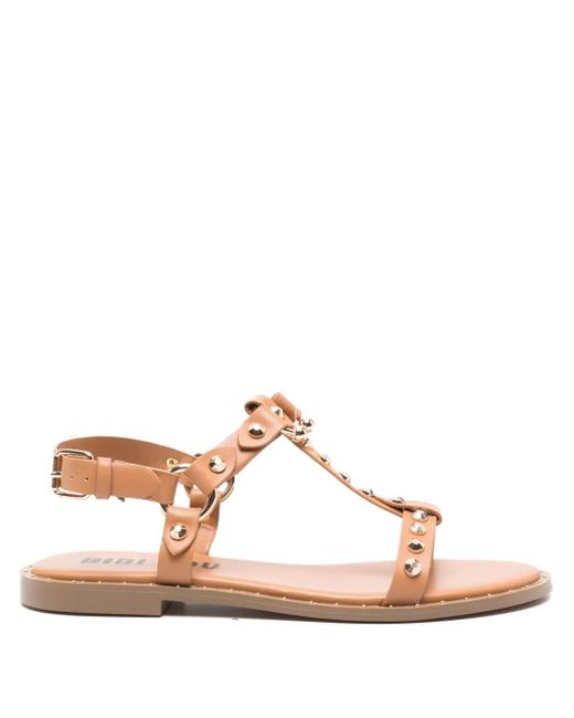 Bibi Lou Dunia Studded T-Bar Sandals in Brown | Lyst