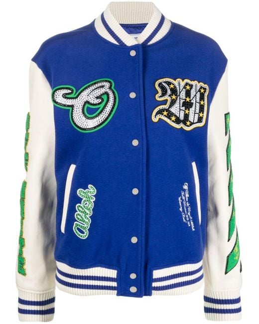Off-White c/o Virgil Abloh Bling Patches Embroidered Varsity Jacket in ...