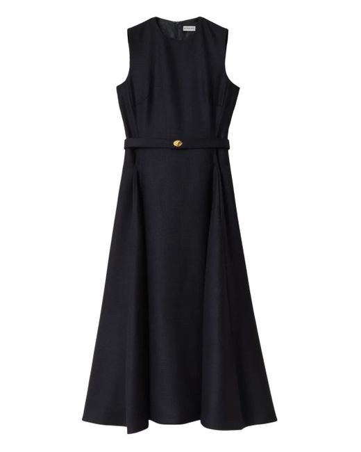 Burberry Check-Pattern Belted Midi Dress in Black | Lyst UK