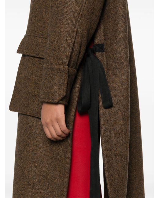 Plan C Herringbone Coat in Brown | Lyst