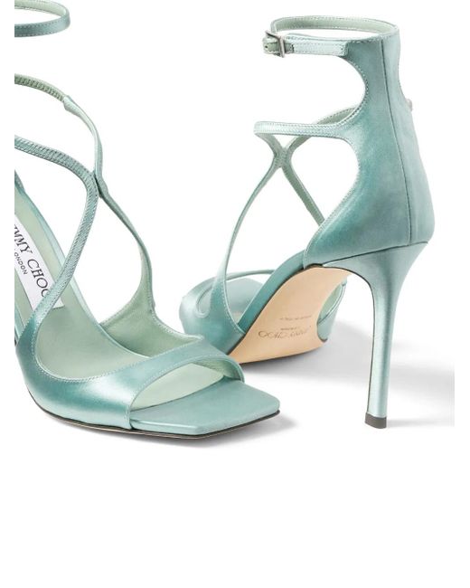 Jimmy Choo Azia 95 Sandal In Smoke Satin in Green | Lyst Australia