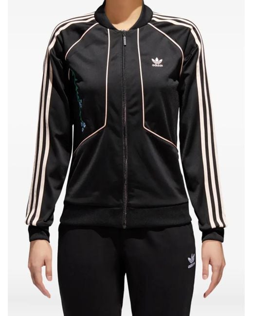 adidas Originals Floral-Embroidered Track Top in Black | Lyst