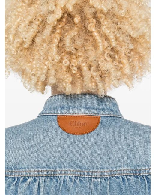 Chloé Gathered Denim Jacket in Blue | Lyst