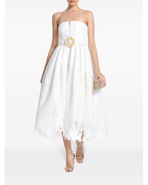 LEO LIN Norine Bustier Midi Dress in White | Lyst