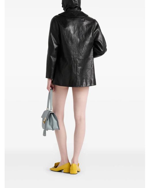 Prada Button-Up Leather Jacket in Black | Lyst
