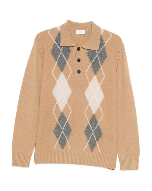 Paolo Pecora Diamond-Pattern Polo-Neck Polo Shirt in Natural for Men ...