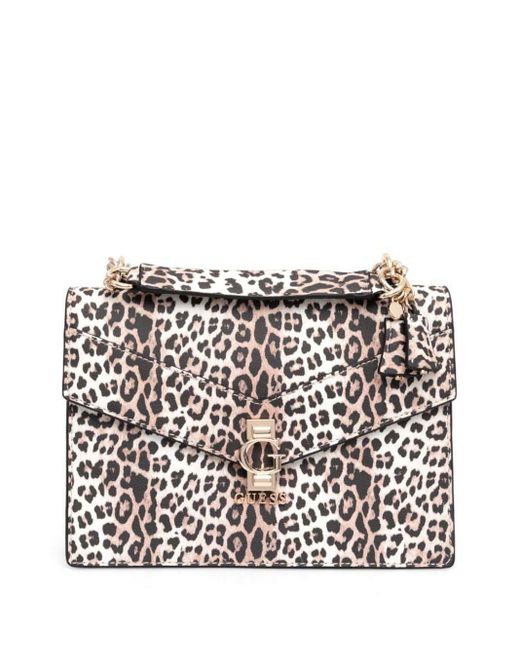 Guess Leopard-Print Shoulder Bag in White | Lyst