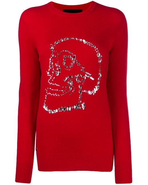Philipp Plein Crystal-skull Sweater in Red | Lyst UK