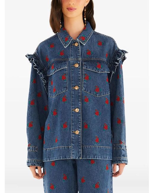 FARM Rio Embroidered Flowers Jacket in Blue | Lyst UK