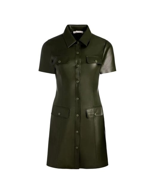 Alice + Olivia Buttoned Flap-Pocket Minidress in Green | Lyst UK