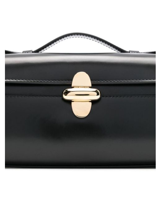 SAVETTE Smooth Leather Foldover Clutch Bag in Black | Lyst