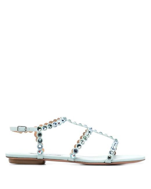 Aquazzura Tequila Crystal Embellished Flat Sandals In White Lyst Uk