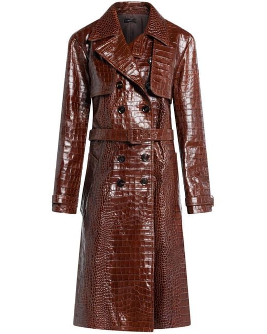 Tom Ford Crocodile-Effect Leather Trench Coat in Red | Lyst