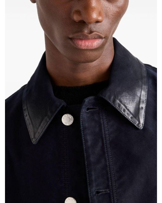 Prada Leather-Effect Moleskin Blouson Jacket in Blue for Men | Lyst