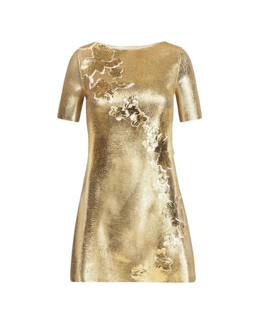 Oscar de la Renta Foil Cherry Blossom Dress in Natural | Lyst UK