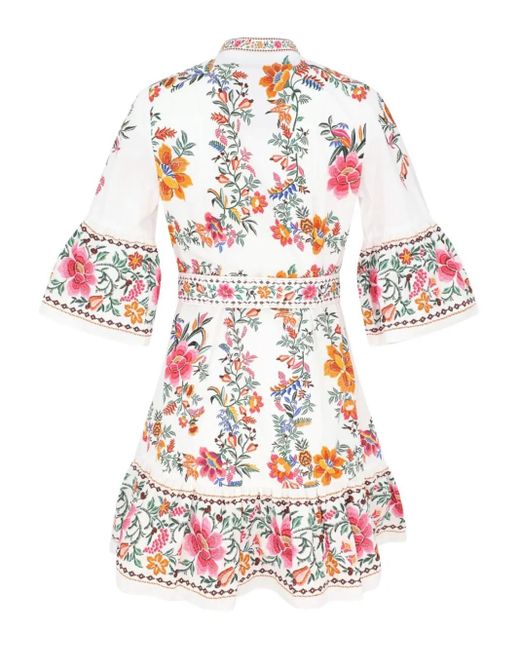 FARM Rio Floral-Embroidered Belted Mini Dress in White | Lyst