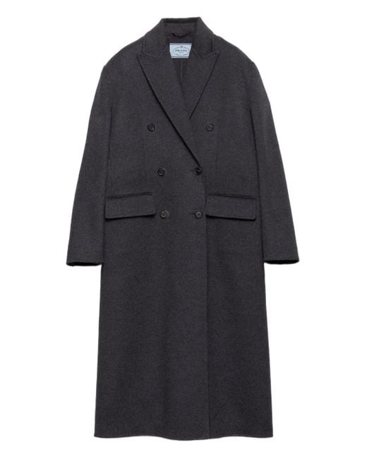 Prada Double-Breasted Coat in Blue | Lyst UK