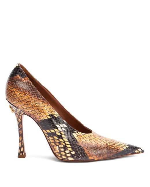 Roberto Cavalli Snake-Embossed High-Heel Pumps in Brown | Lyst