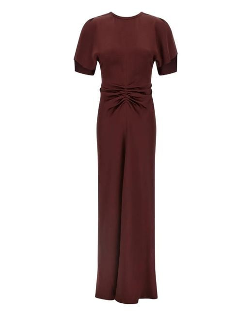Victoria Beckham Ruched Short Sleeve Dress in Red | Lyst UK