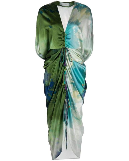 Silvia Tcherassi Cloister Floral Watercolour Silk Dress In Green Lyst