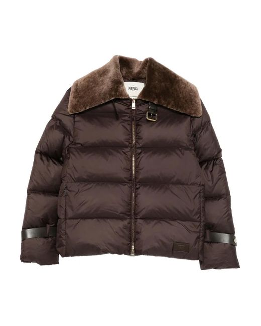 Fendi Shearling-Collar Ski Jacket in Brown | Lyst UK