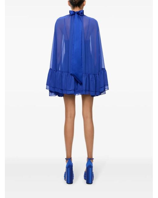 Alice + Olivia Zenon Tie Neck Mini Cape Dress in Blue | Lyst UK